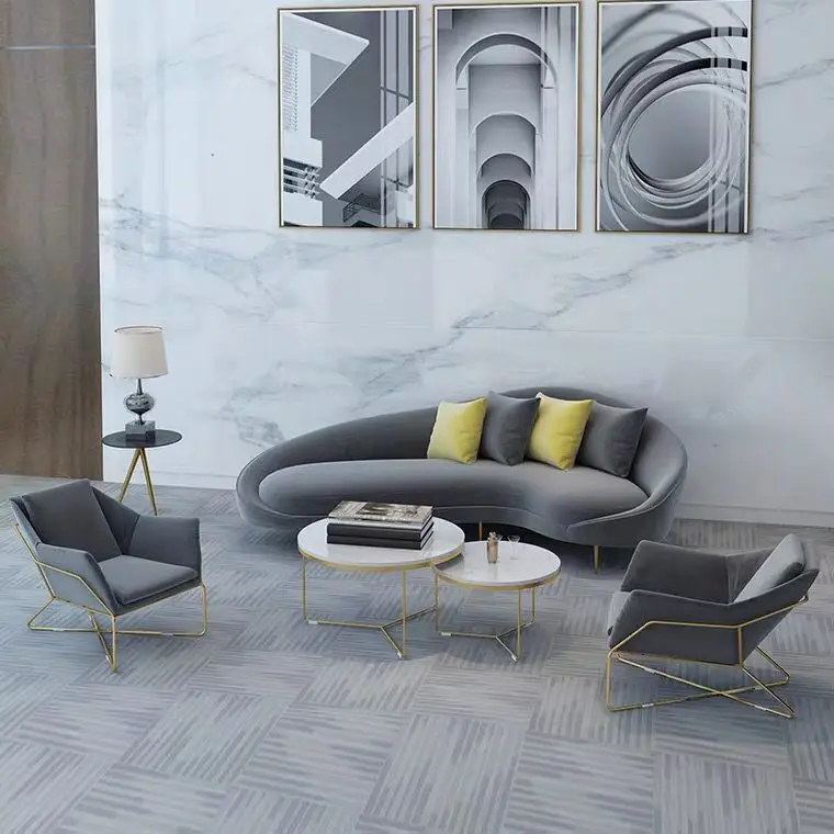 Modern Gray Curved Sofa - Velvet Sectional Sofas for Living Room