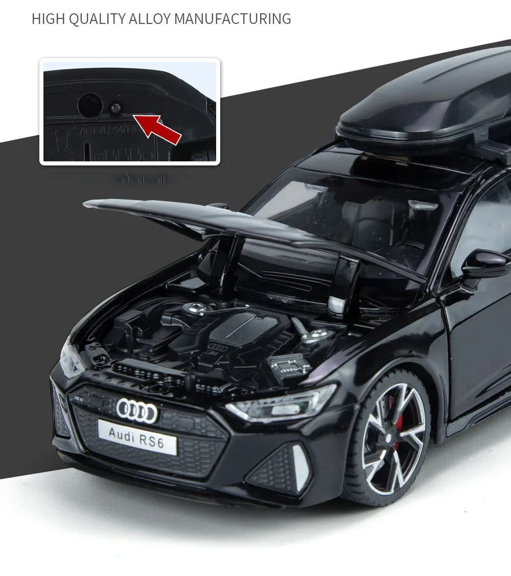 1:32 Audi Rs6 Diecast Toy Car Model With Sound Light Doors Opened Alloy ...