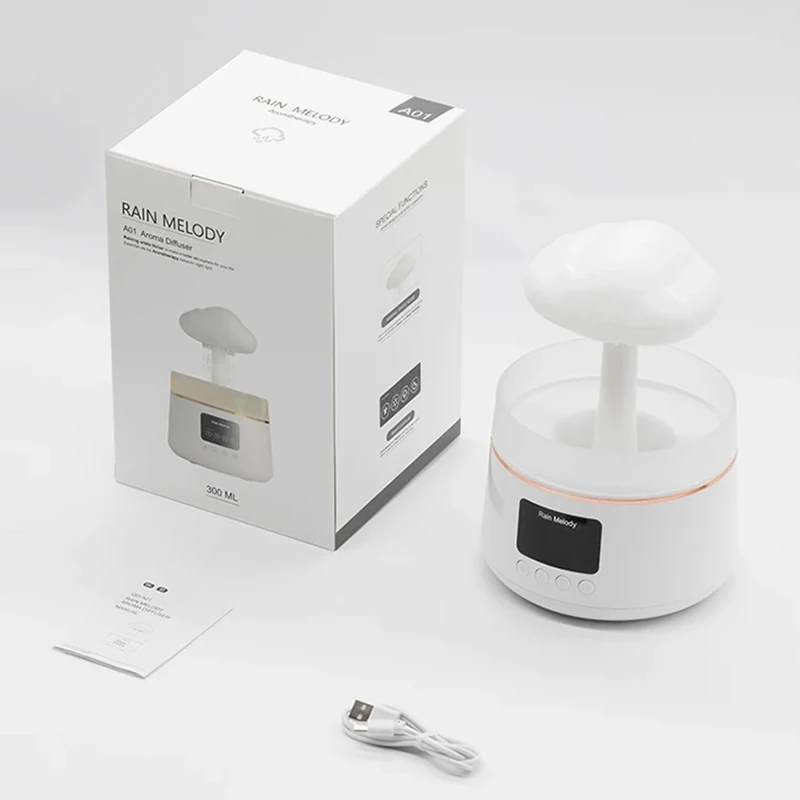 Mushroom Aroma Diffuser Humidifier Cloud Rain Fall Oil Mood Night Light ...