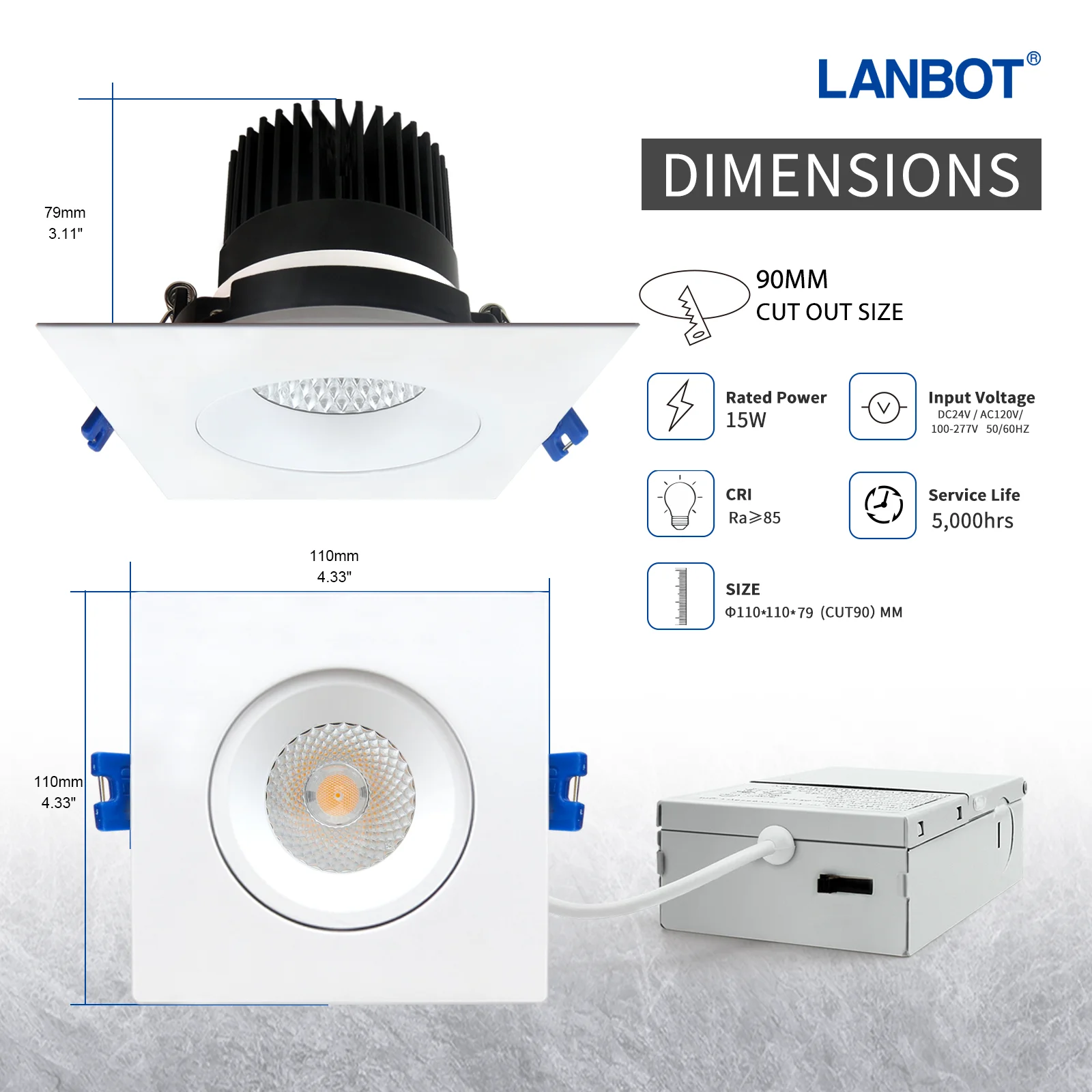 Modern Square LED Downlight 120V AC Recessed Ceiling Light for ...