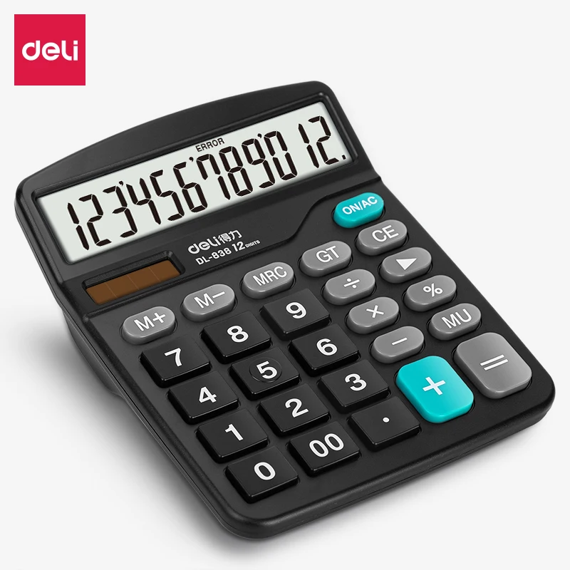 Deli 0838 Widescreen Solar Dual Power 12-Digit Metal Panel Financial ...