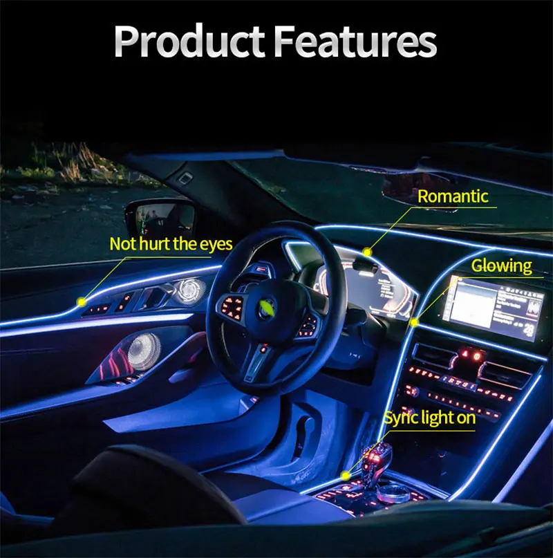 Neon Led Decoration Atmosphere EL Car Accessories Lights Strip Ambient ...