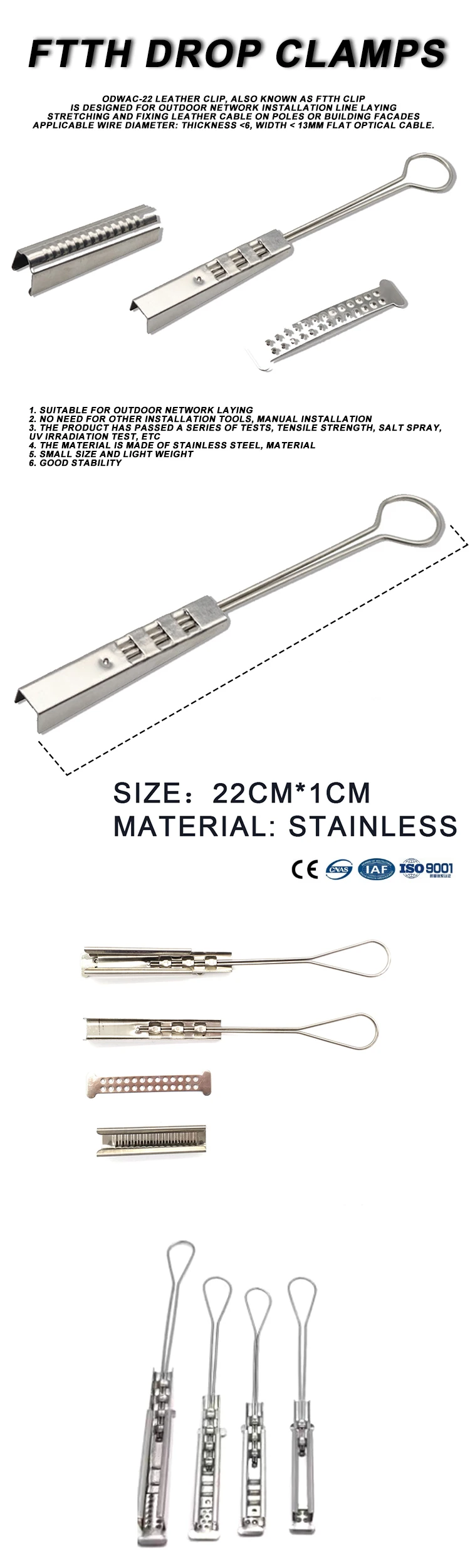 Ftth High Tension Flat Cable Clamp Aerial Fiber Optics Accessories Wire ...