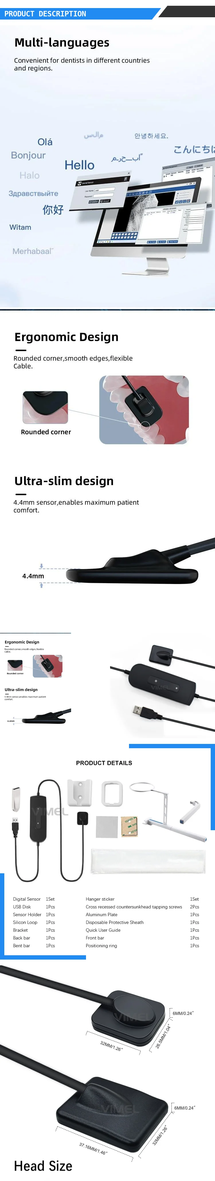 Dental Rvg Xray Sensor Eco Size 1 Size 2 Digital X-ray Sensors For ...