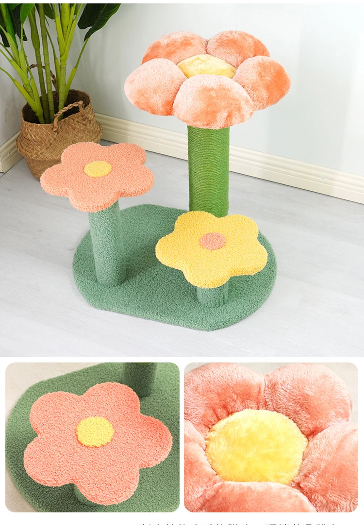 Large Xxl Tower Wooden Cat Tree With Plastic Sisal Flower Palm Design ...