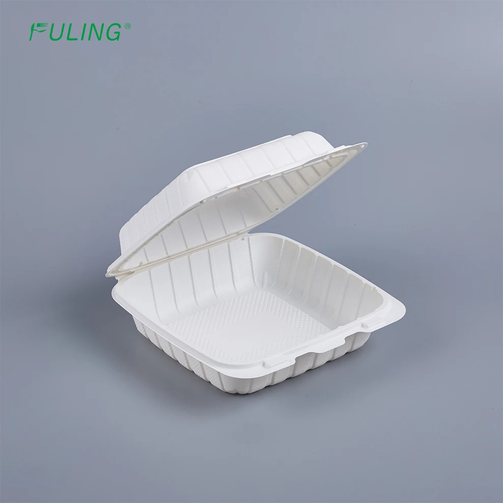 FULING 8x8" Eco-Friendly Bio Clamshell to Go Box Disposable Mineral ...