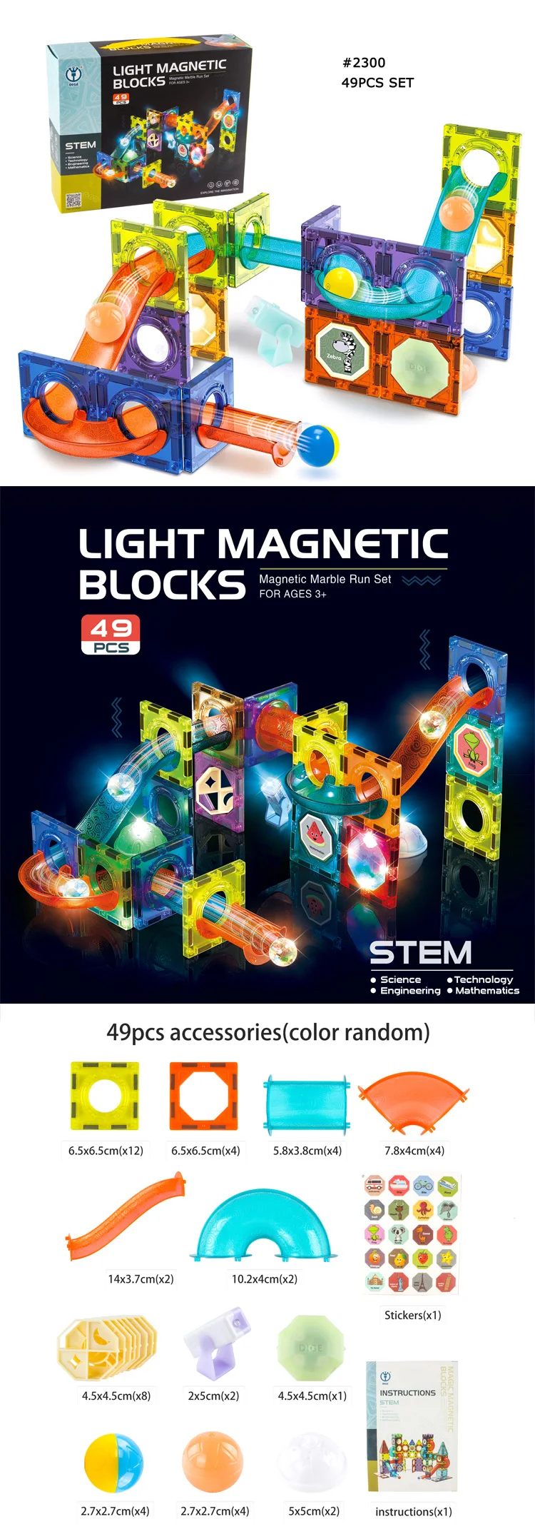 Magnetic Tiles with LED Light - Educational STEM Toys