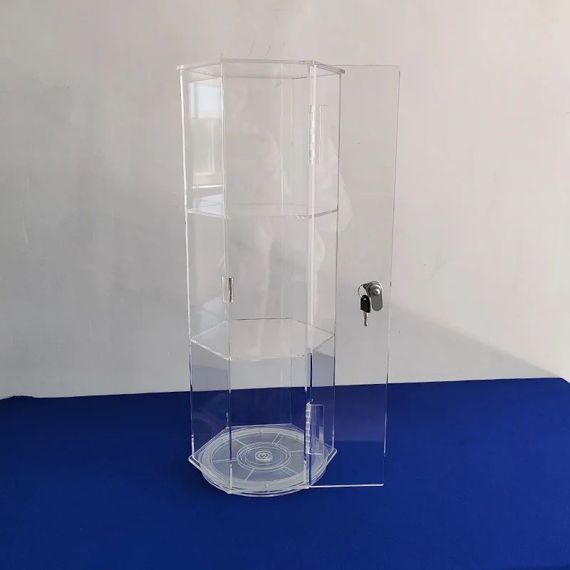 Spinning Hexagonal Acrylic Display Case for Perfume & Jewelry
