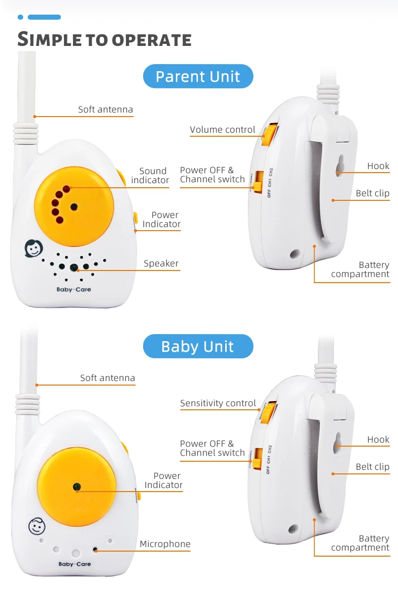 Horigen Digital Wireless 2 Way Audio Baby Monitor - 300m Range