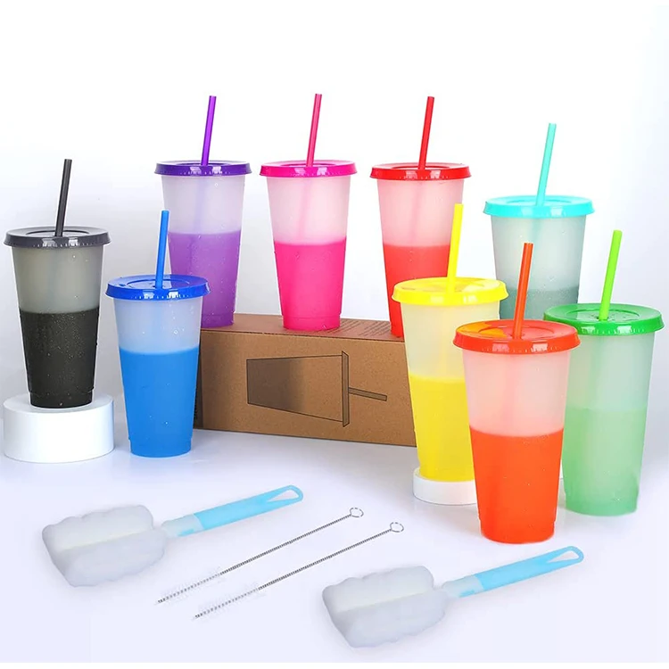 Plastic Reusable Cold Magic Drinking Temperature Change Color Cup with Lid