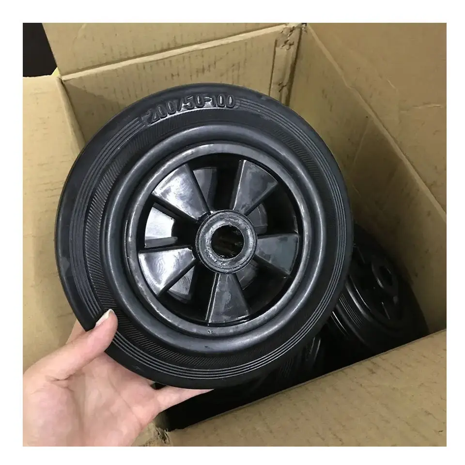 8 Inch Heavy Duty Black Rubber Caster Wheel For Trash Bins Oem