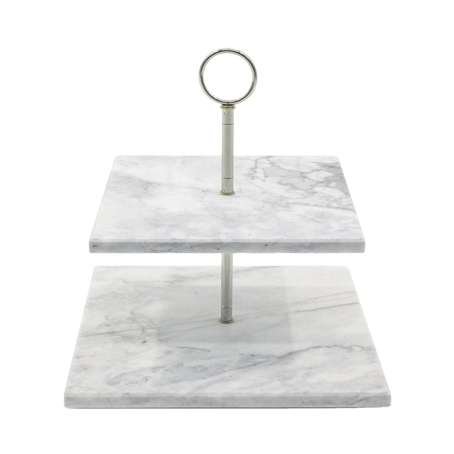 2-tiers Square Marble Cake Stand With Stainless Steel Handles Cupcake ...
