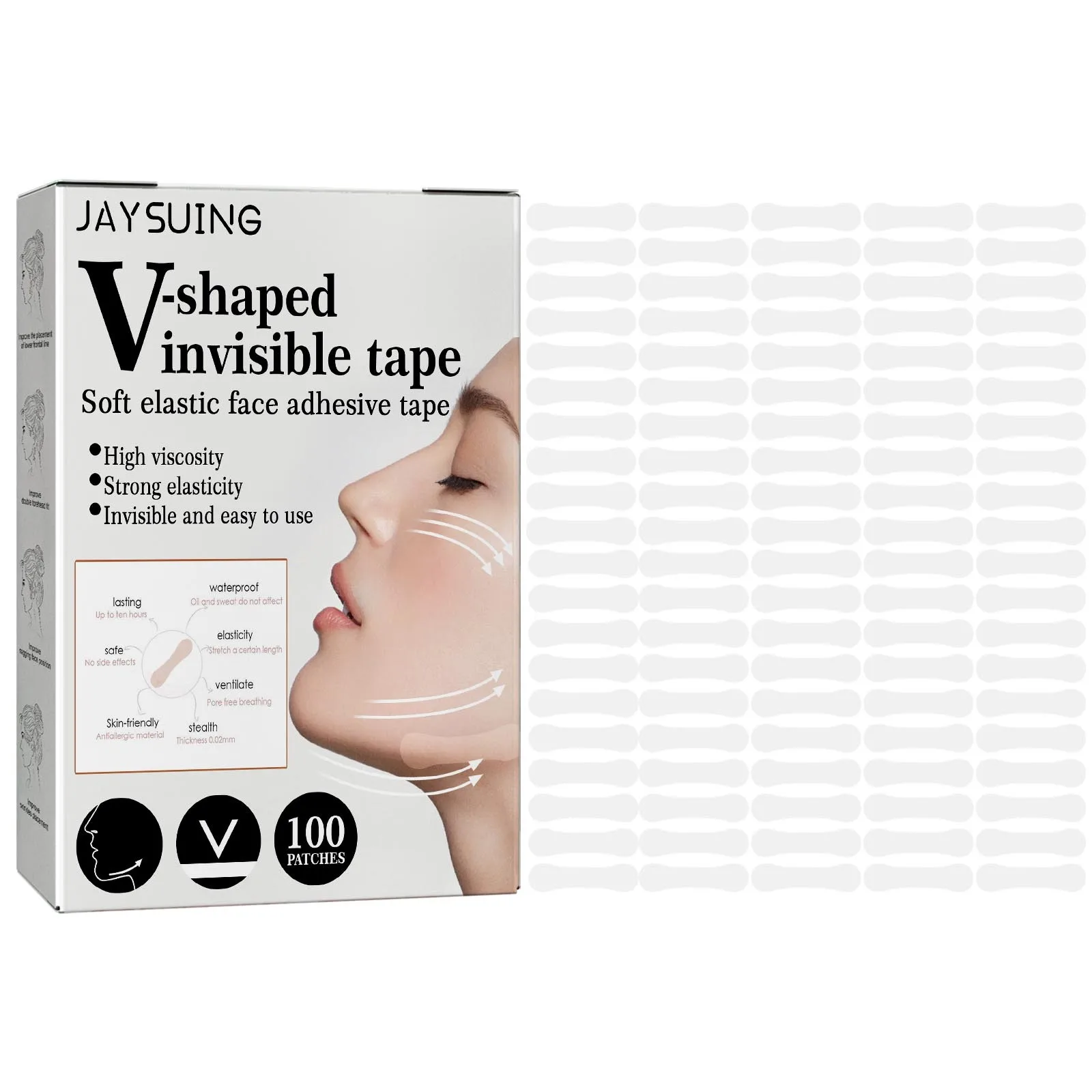 Jaysuing V-Shaped Invisible Lifting Face Tape - Anti Wrinkle Firming Patch