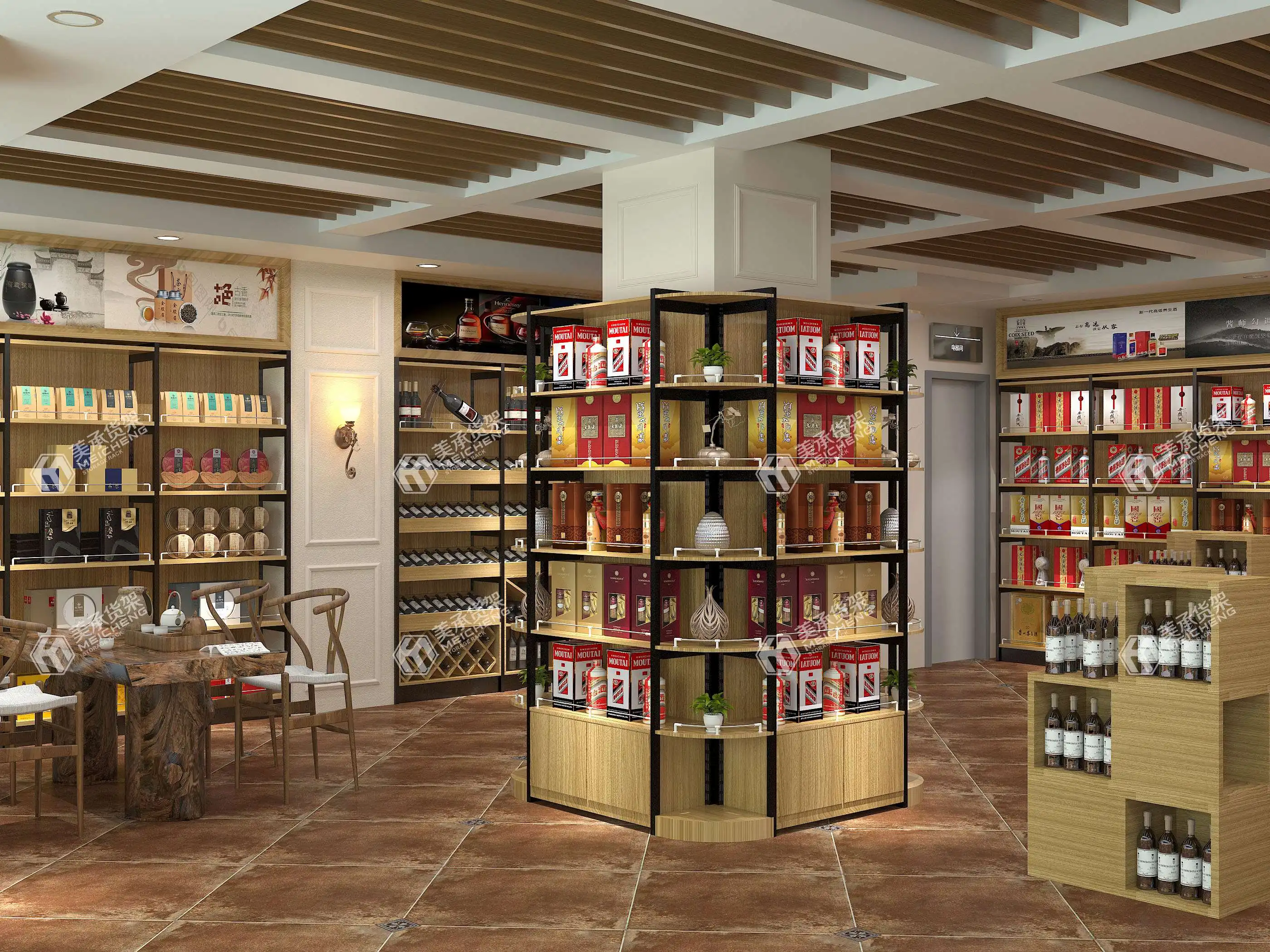 Meicheng Retail Store Design Wine Display Against The Wall Wine Rack ...
