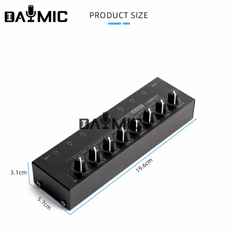 8 Channel Stereo Headphone Amplifier - Metal Mini Splitter