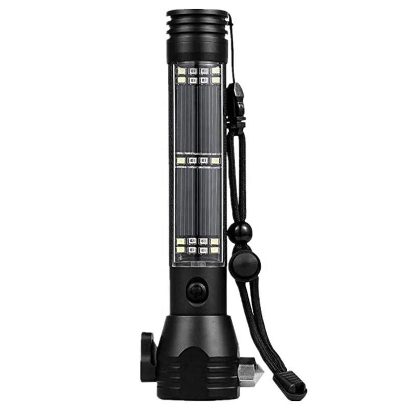 8 In 1 Solar Powered Led Flashlight With Alarm Buzzer Portable Handheld ...