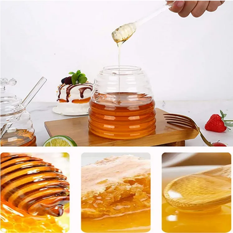280ml 9.5oz Beehive Honey Jar Glass Bee Hive Honey Pot With Dipper ...