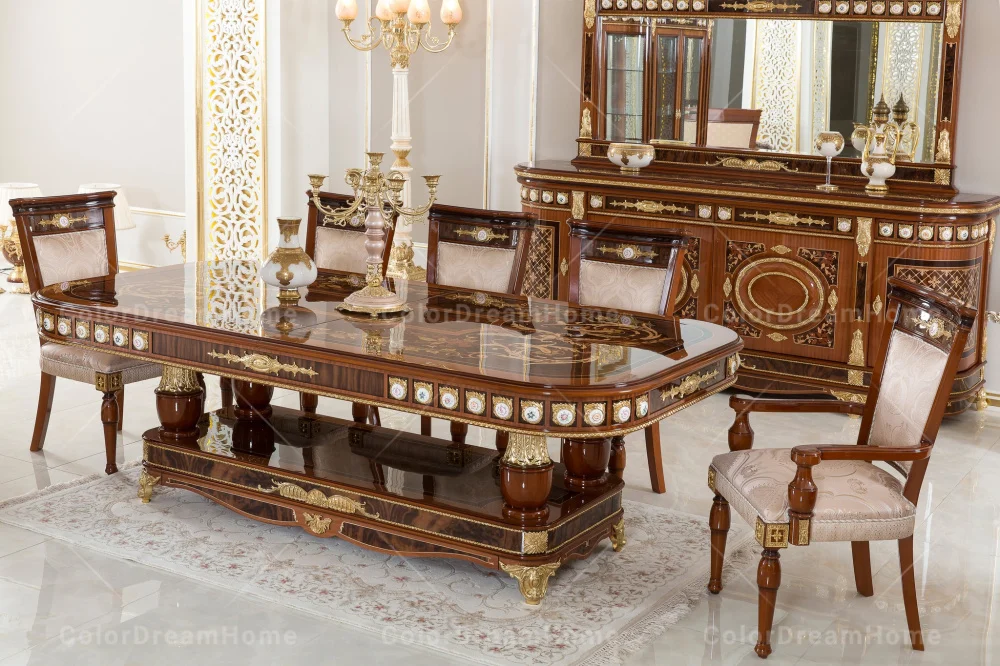 Custom Luxury Mahogany Carved Dining Table Set Arabic Dining Table Wood ...