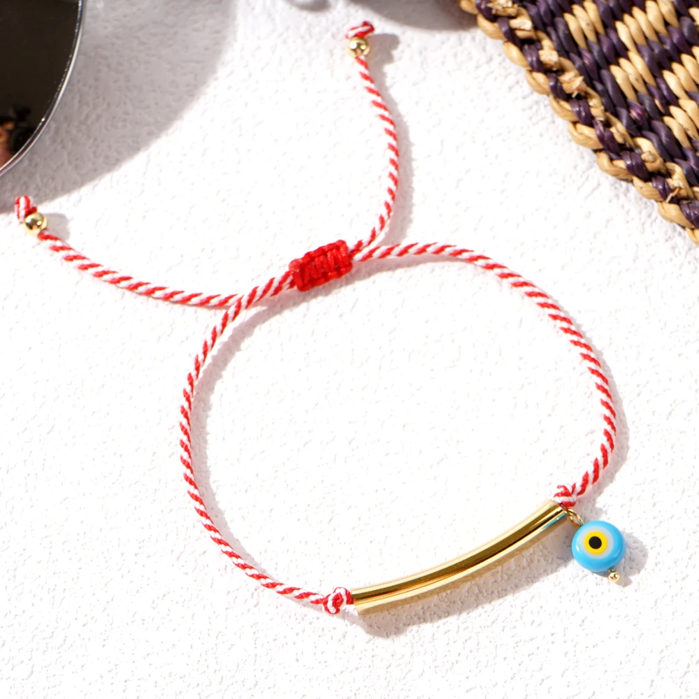 Go2boho Tradition Red White Rope String Arc-shaped Copper Tube Evil Eye ...