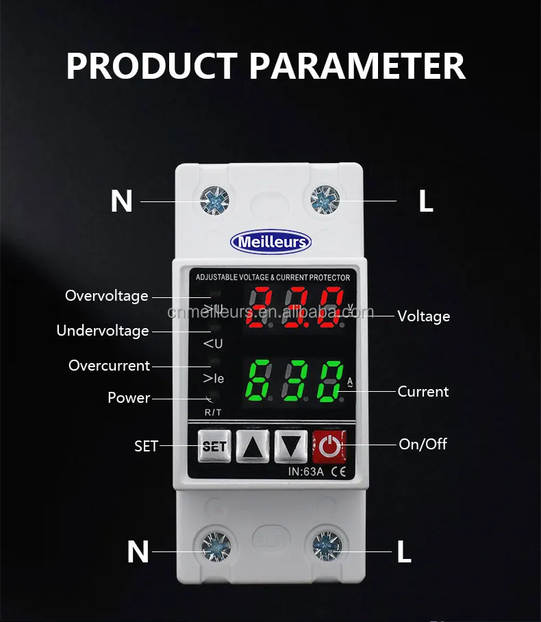 Din Rail Dual Display Adjustable Over Voltage Current and Under Voltage ...