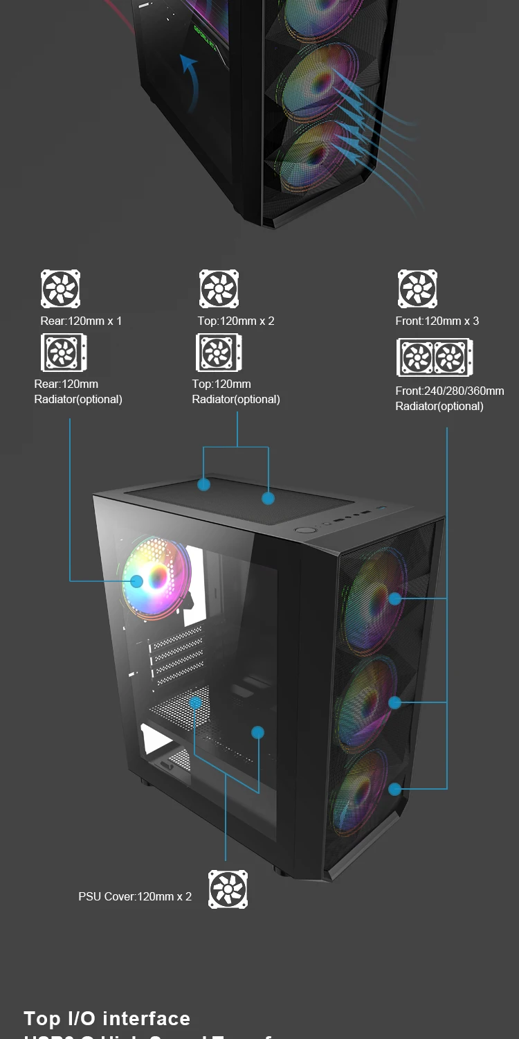 Pc Gaming Fashion Style Metal Mesh Front Panel Glass Side Panel Micro ...