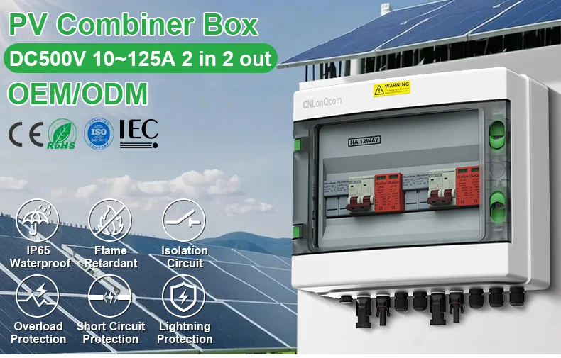 Cnlonqcom PV Combiner Box - 500V, 2 Strings, IP65 Waterproof