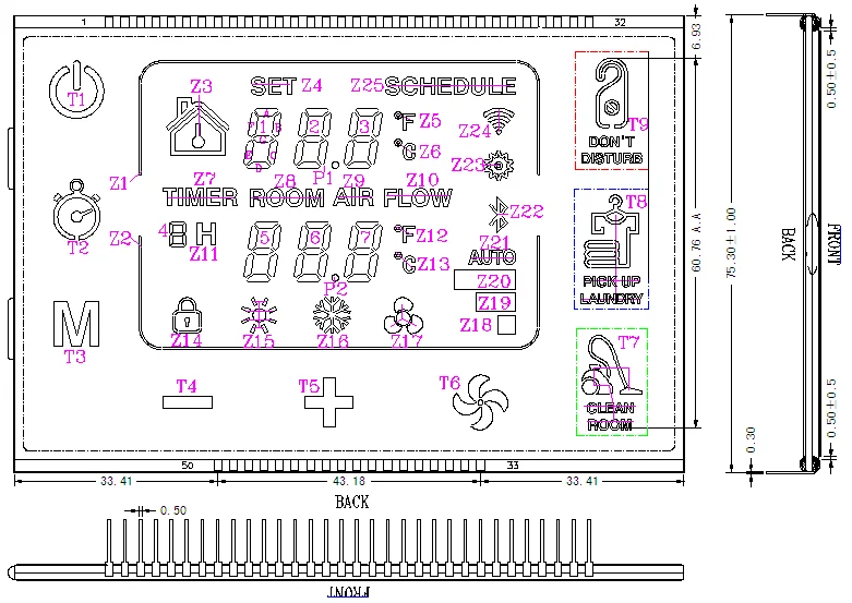 Universal Va Temperature Humidity Touch Screen Custom Monochrome ...