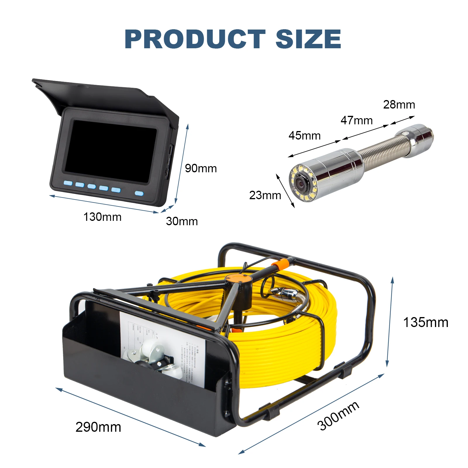 100FT 23mm 1080P Large Battery Sewer Inspection Camera Waterproof IP68 ...