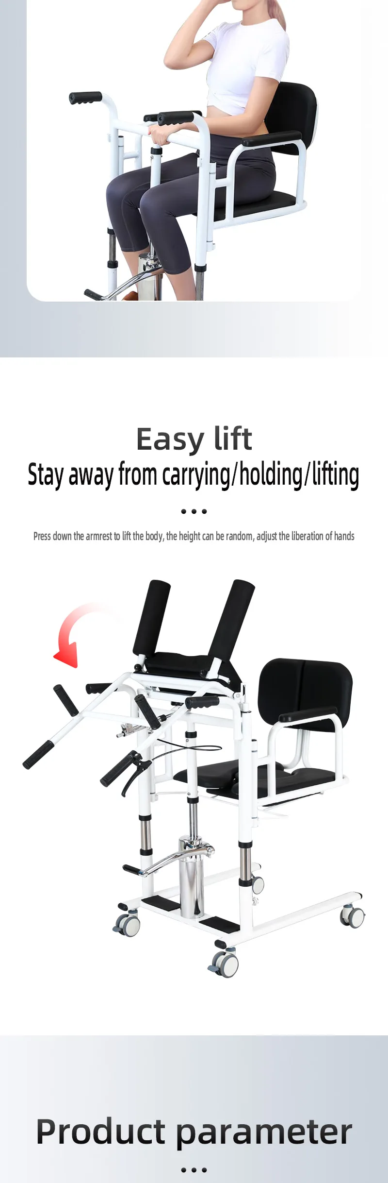 Multifunctional Manual Disabled Patient Lift Transfer Chair