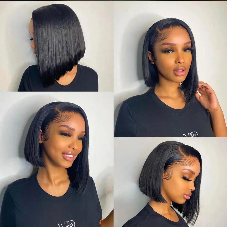 Bone Straight Black Color Bob Wigs Cheap Brazilian Human Hair Lace ...