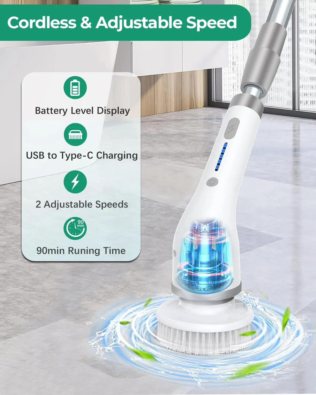 Electric Spin Scrubber 2 Speeds,Cordless Power Spinning Cleaner Brush ...