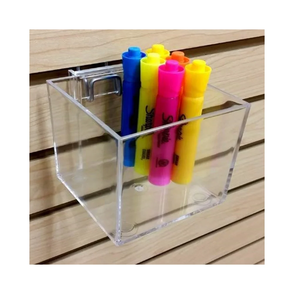 4" Clear Acrylic Box Cube Dump Bin Display Slatwall Pegboard Perspex ...
