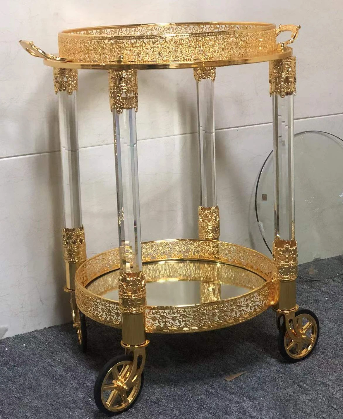 Luxury Custom Dining Cart Golden High Quality Five-star Hotel Wine ...