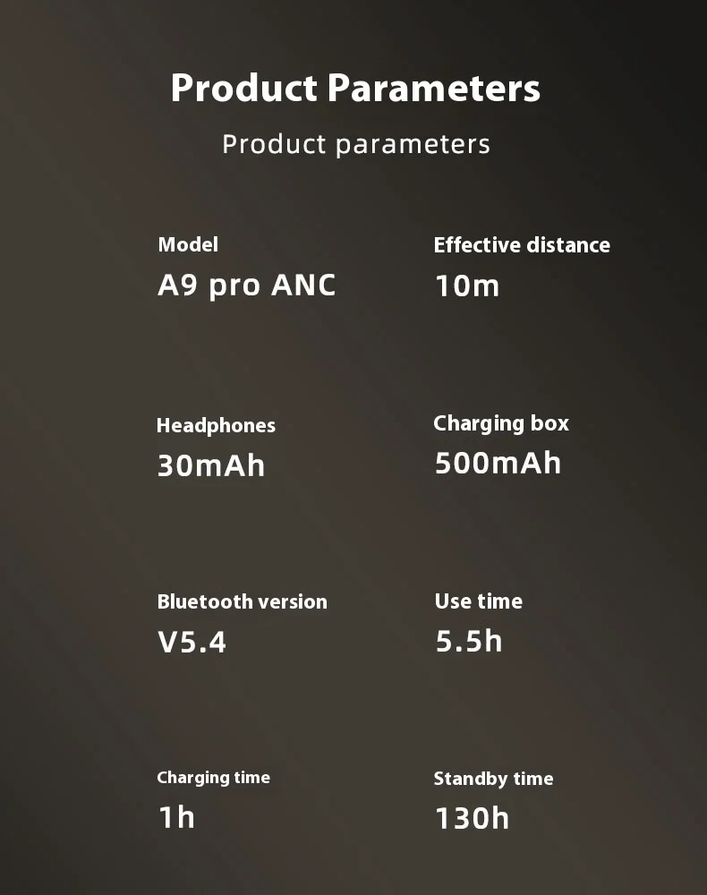 Yootype A9 Pro Earphones - Wireless BT 5.3 Headset with ANC