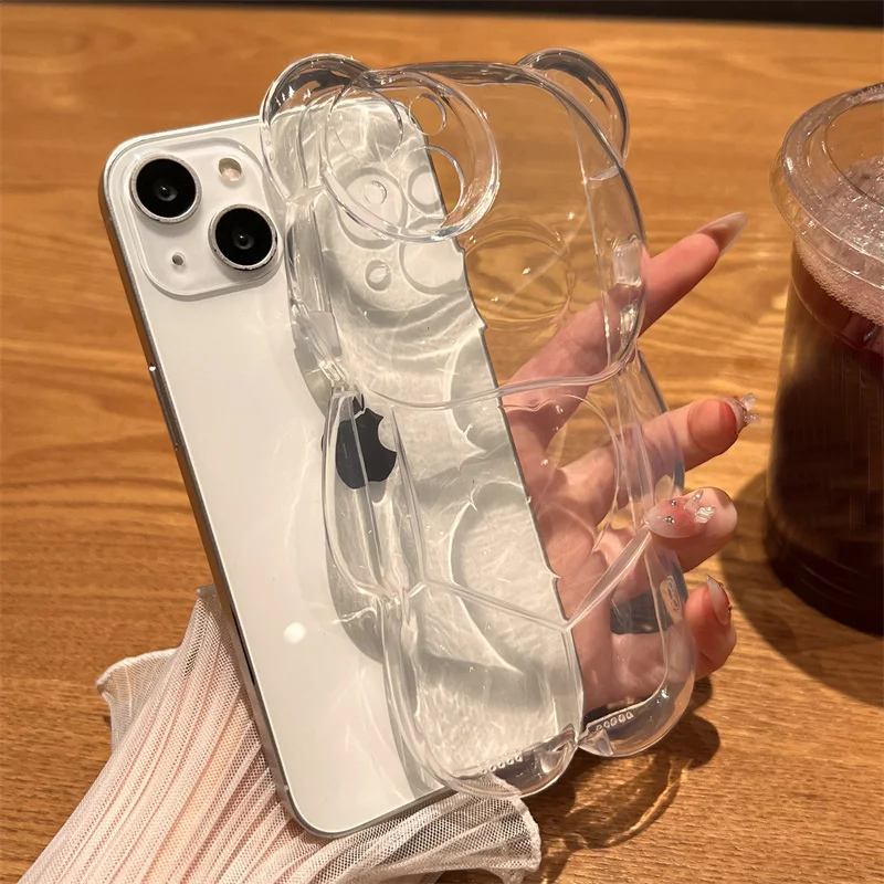 Ins Cute 3d Bear Transparent Phone Case For Iphone 14 13 12 11 Pro Xs ...