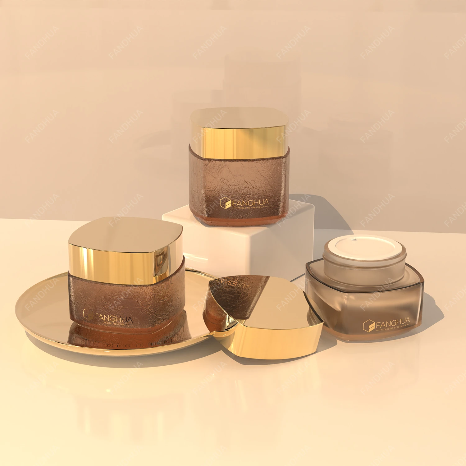 Square Shape Skin Care Container Eye Face Cream Lotion Glass Cosmetic ...