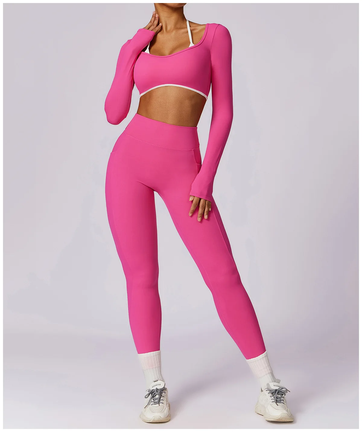 Sexy High Waist Scrunch Butt Peach Hip Yoga Leggings Set Women Activewear Sports Fitness Gym ...