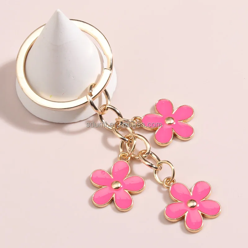 Cute Enamel Keychain Colorful Sakura Flower Key Ring Sweet Key Chains ...
