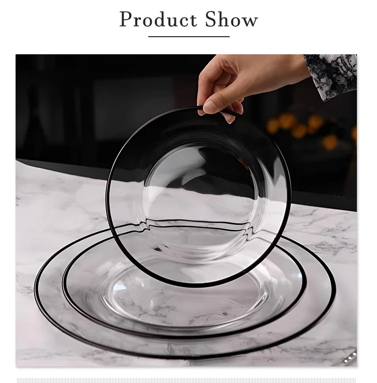 Hot Glass Plate Charger Tableware Transparent Round Golden Silver Rose ...