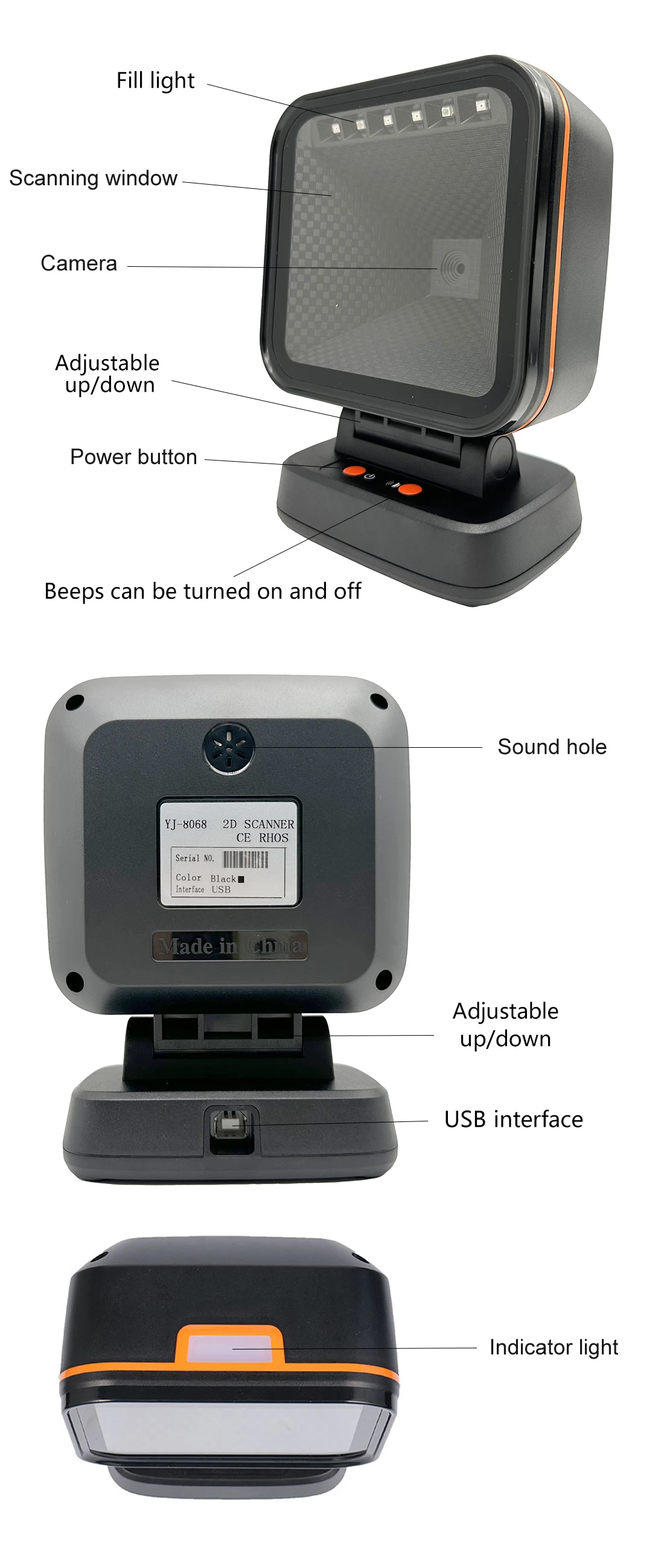 2d Barcode Fixed Platform Scanner Desktop Wired Usb 1d 2d Bar Qr Code ...