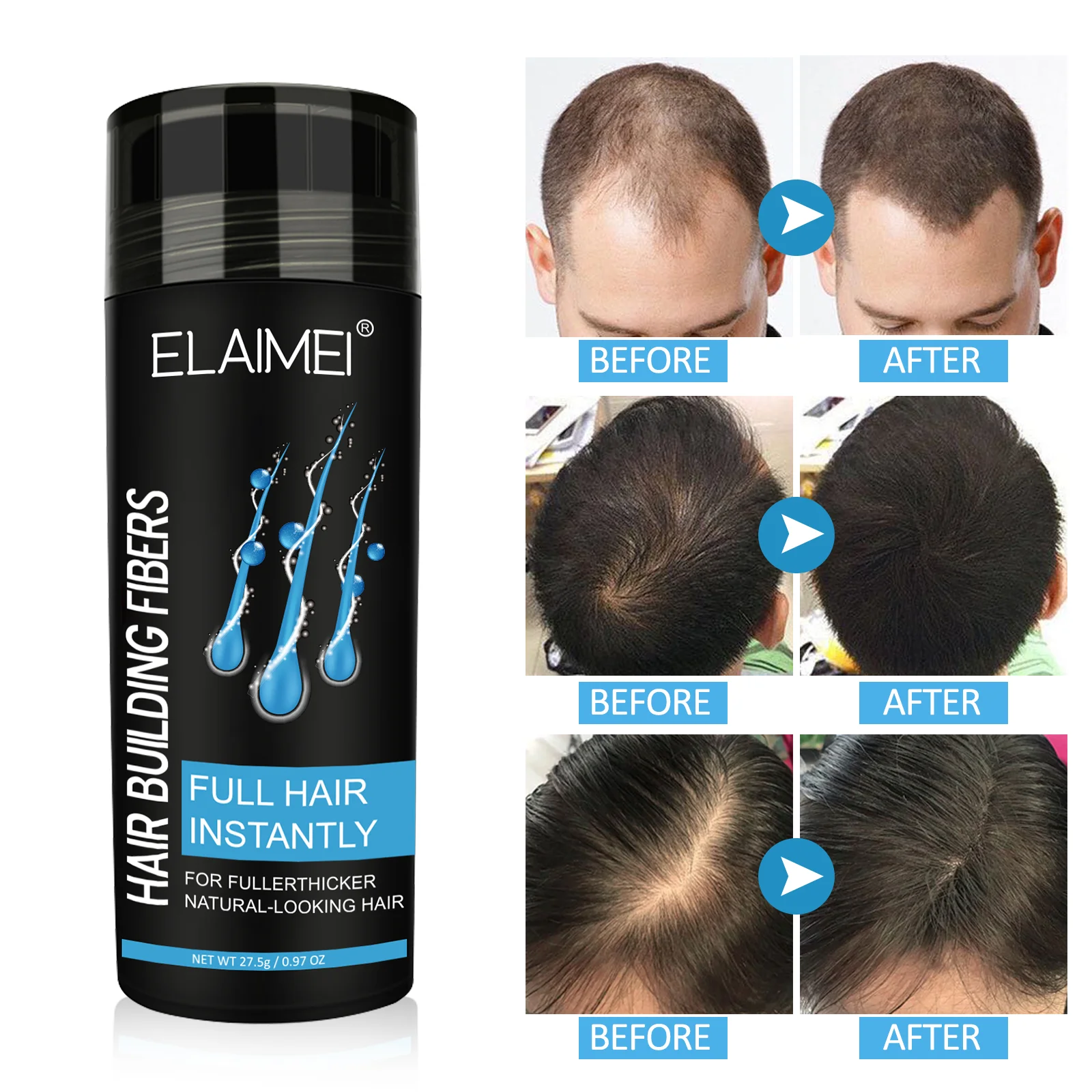 ELAIMEI Professional Hair Loss Build Styling Powder Hair Building ...