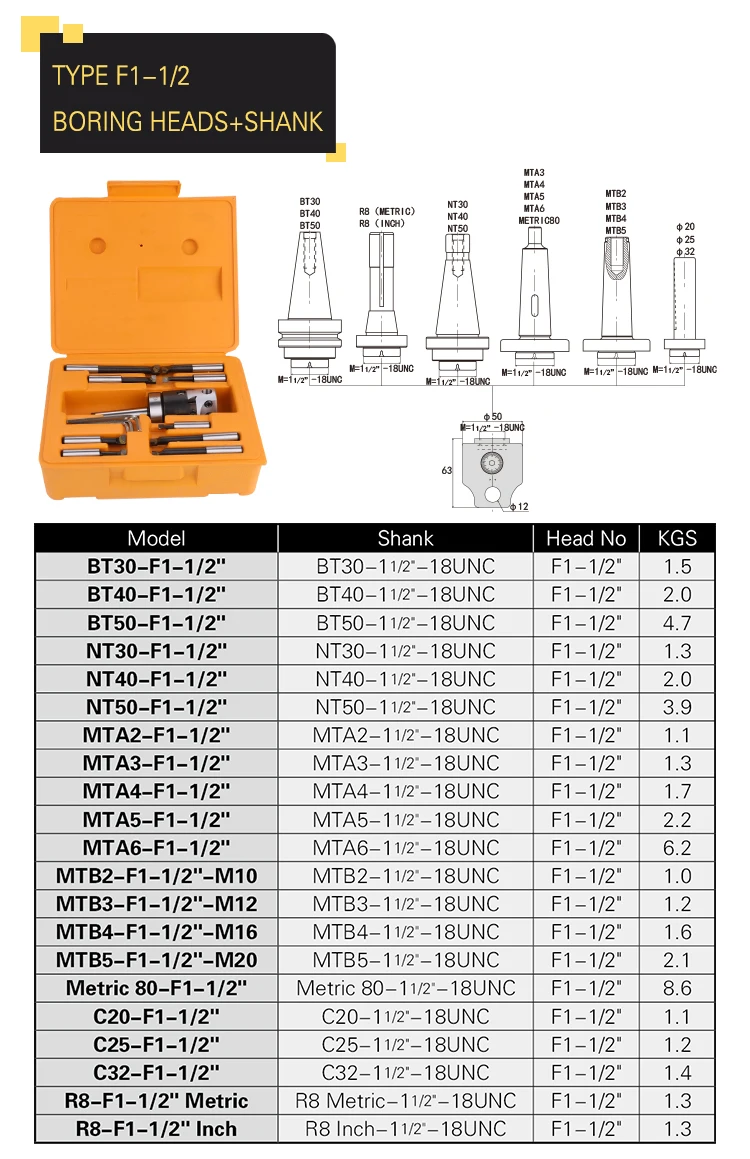 Machine Boring Tools F1 Boring Head With Bt/nt/r8/mt Boring Shanks Set ...