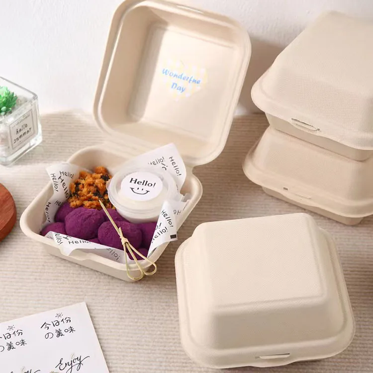 Food Grade Mini Burger Box Microwavable Bagasse Bagasse Fast Food Box ...