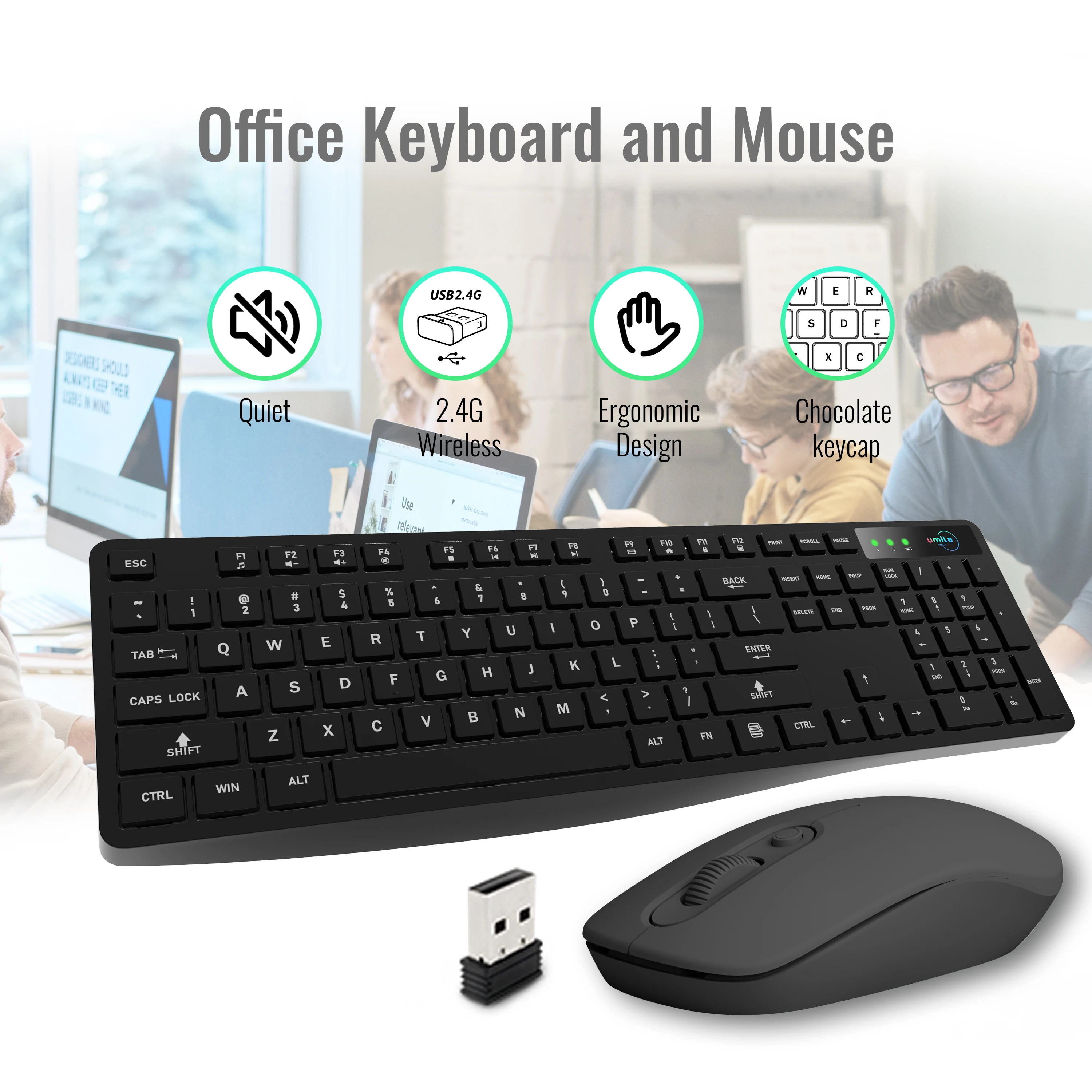 UMILA 2.4G Wireless Keyboard Mouse Set for Office Efficiency