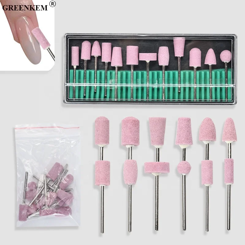 12Pcs/Set Pink Silica Sand Grinding Head Nail Drill Bits Set E-file ...