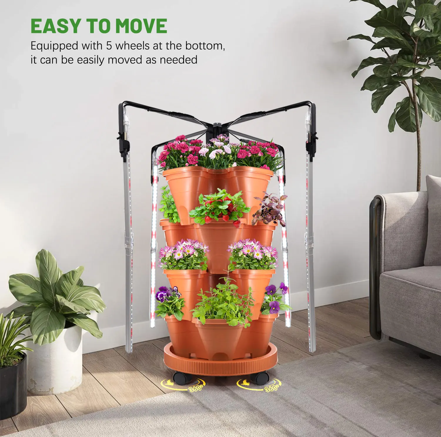 4 Tier Soil Cultivation Vertical Garden Self Watering Flower Pots ...