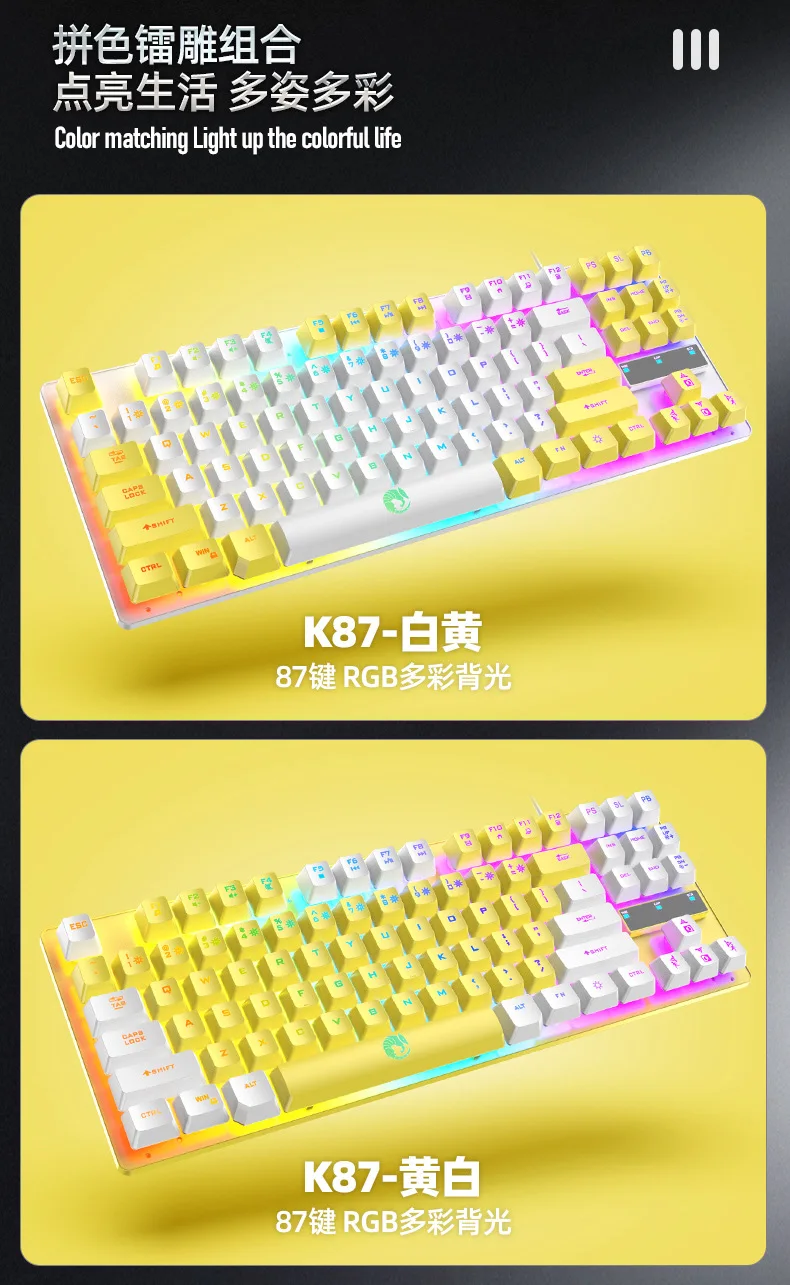 RAIKU K87 Dual-Color RGB Keyboard for Esports - 87-Key Wired Gaming ...