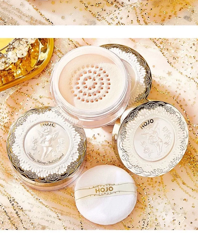 Hojo Makeup Loose Powder With Cosmetic Puff Natural Face Pressed Powder ...