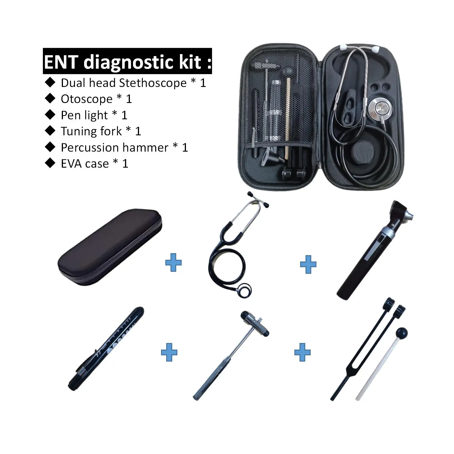 Black Blue Medical Storage Case Kit - ENT Diagnostic Tools