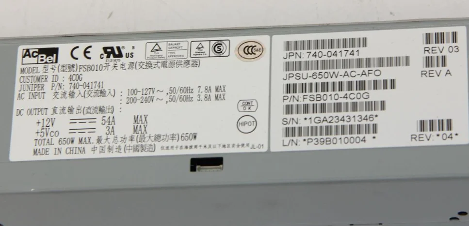Jpsu-650w-ac-afo 740-041741 For Ex4450 Qfx5100 650w Ac Power Supply ...